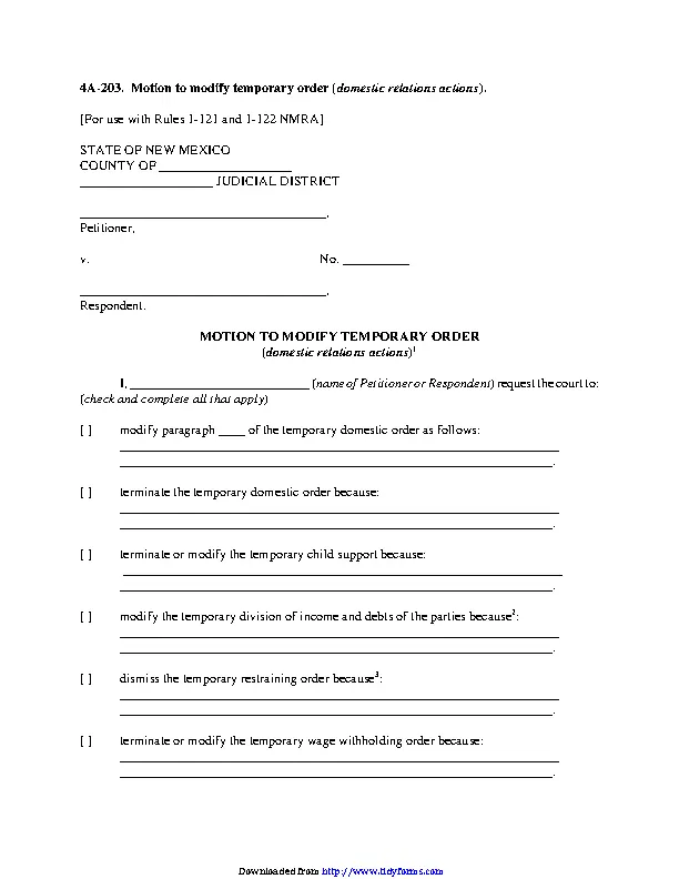 New Mexico Motion To Modify Temporary Order Domestic Relations Actions Form - PDFSimpli