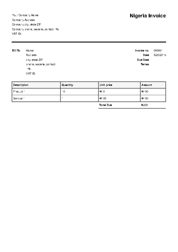 Nigeria Invoice Template - PDFSimpli