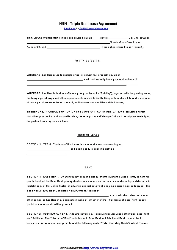 Nnn Triple Net Lease Agreement - PDFSimpli Nnn Triple Net Lease Agreement - PDFSimpli