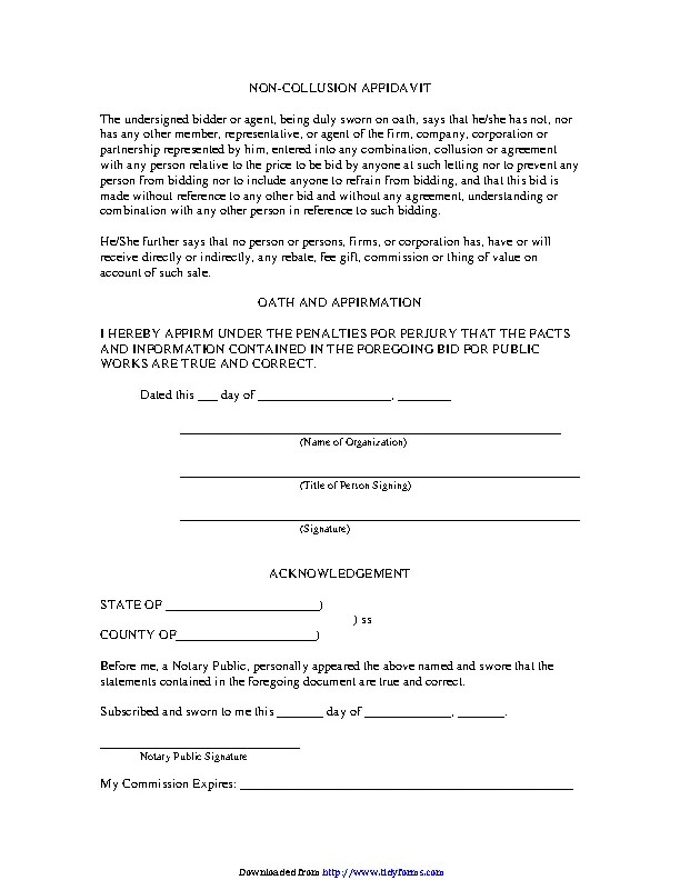 Non Collusive Declaration - PDFSimpli