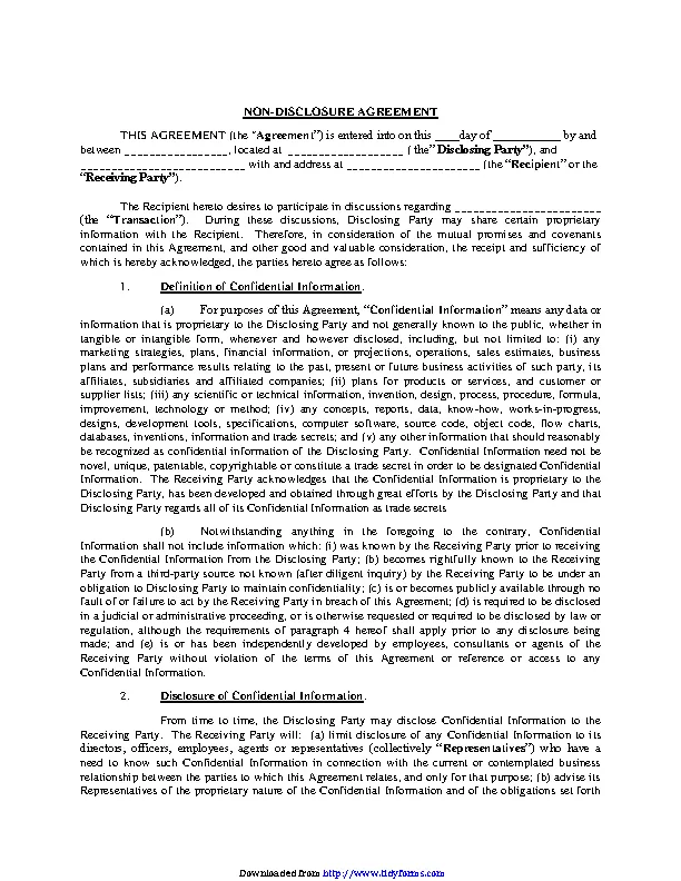Non Disclosure Agreement - PDFSimpli