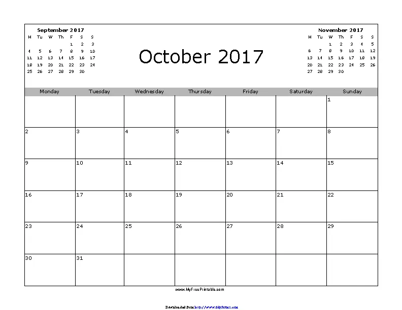October 2017 Calendar 2 - PDFSimpli
