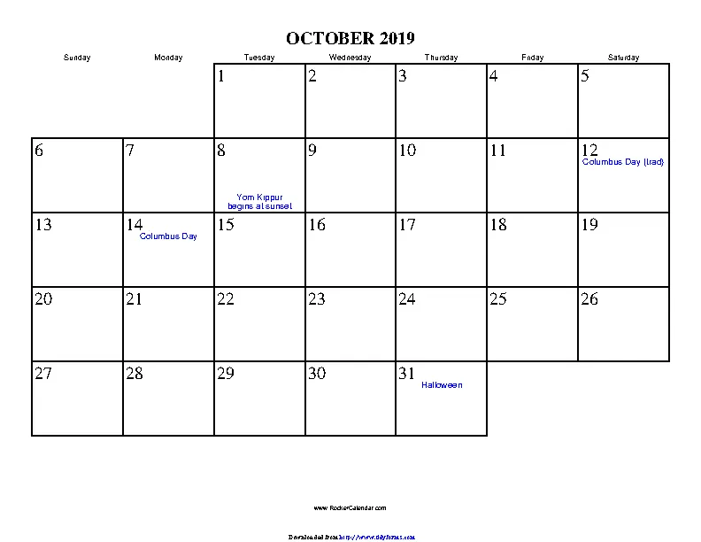 October 2019 Calendar 1 - PDFSimpli
