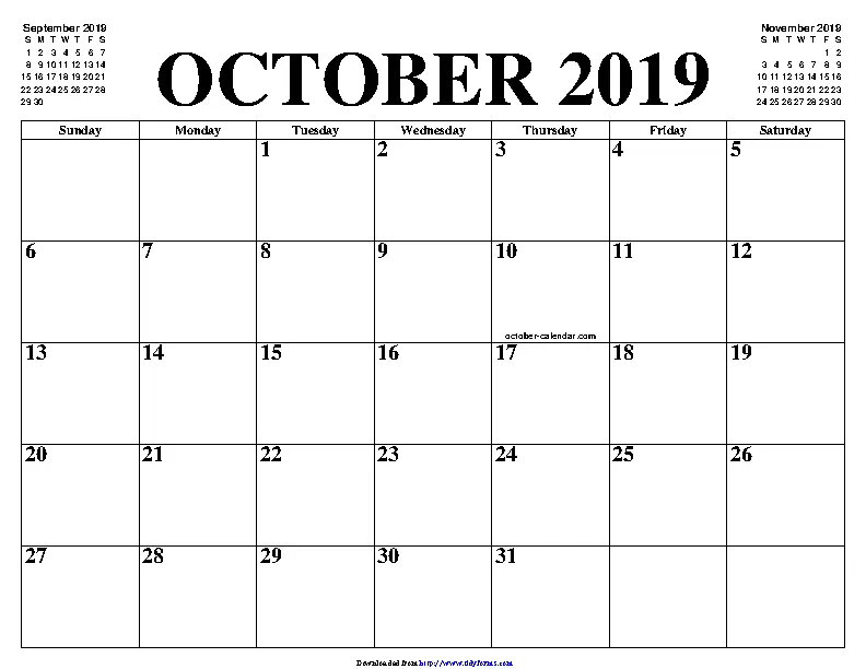 October 2019 Calendar 2 - PDFSimpli