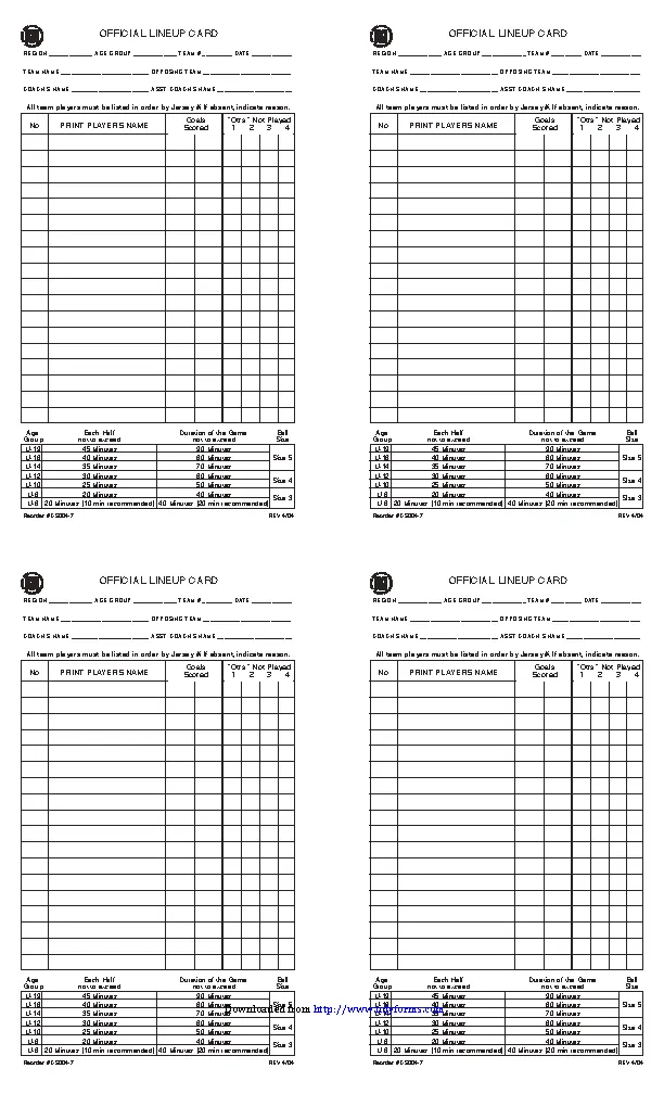 Official Lineup Card - PDFSimpli