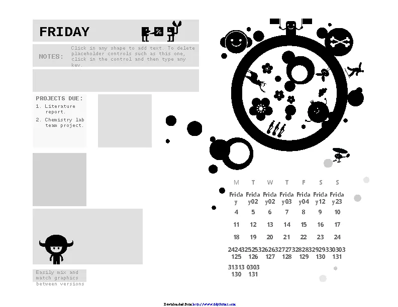 One Month Student Calendar Monday Start Circle Design - PDFSimpli