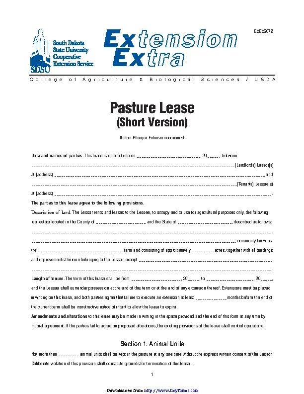 Pasture Lease Short Version - PDFSimpli