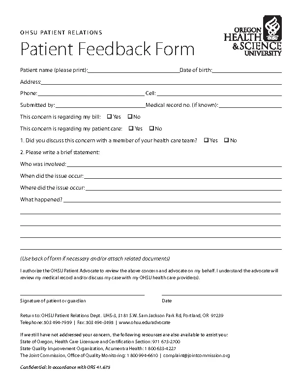 Patient Feedback Form - PDFSimpli