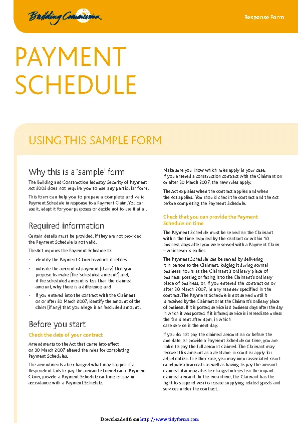 Payment Schedule Sample Form PDFSimpli