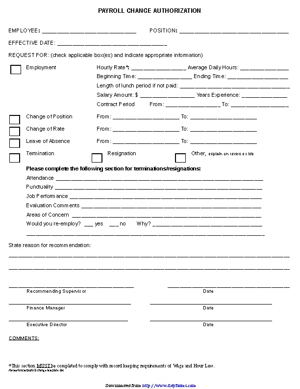 Payroll Change Template PDFSimpli