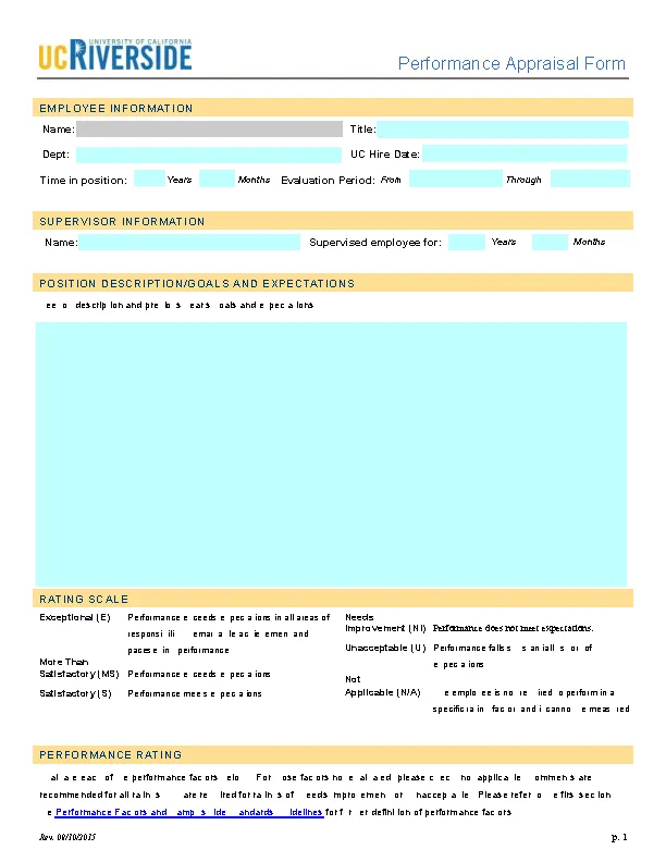 Performance Appraisal Form Template - PDFSimpli