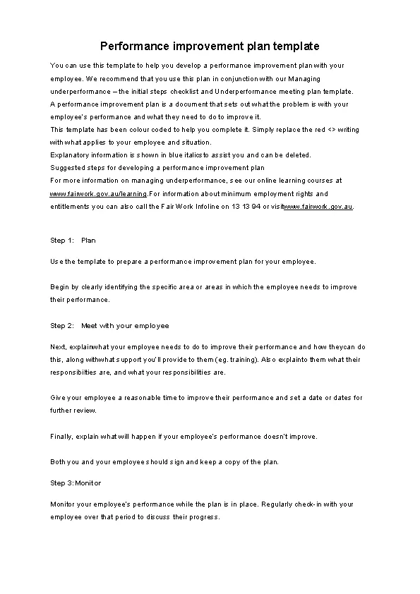 Performance Improvement Plan Template - PDFSimpli
