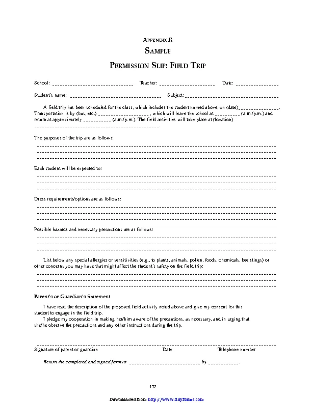 Permission Slip Examples - PDFSimpli