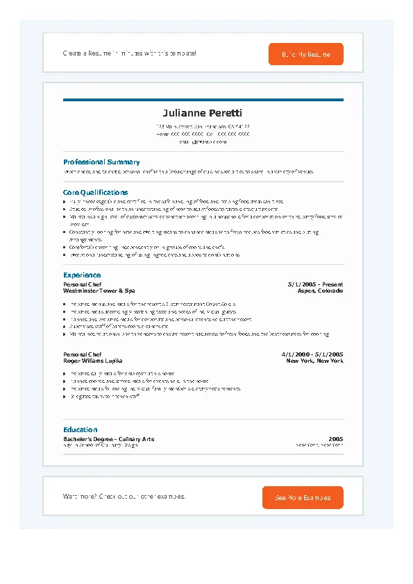 Personal Chef Resume - PDFSimpli