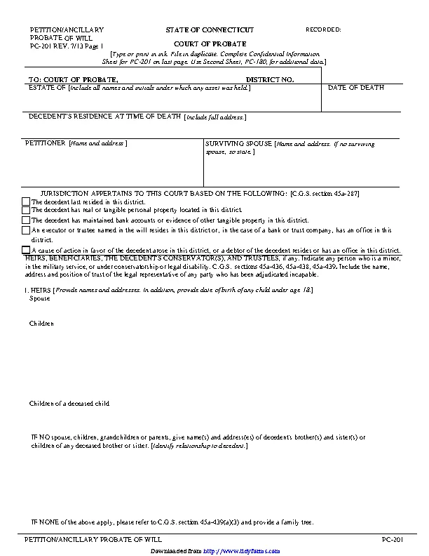 Petition Ancillary Probate Of Will Rev 7 13 - PDFSimpli