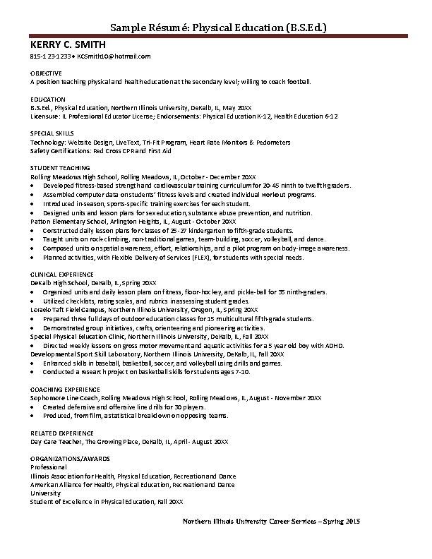 Physical Education Sample Resume - PDFSimpli