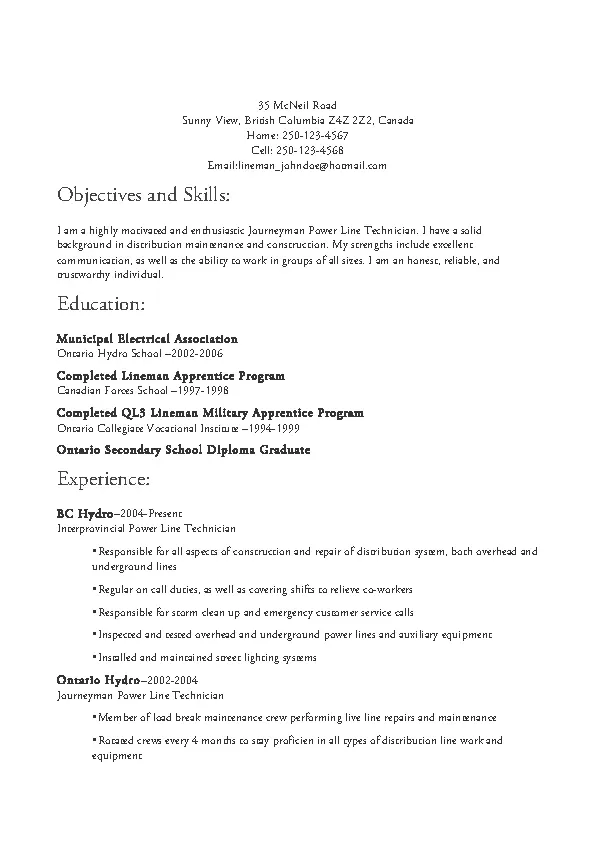 Power Lineman Resume - PDFSimpli