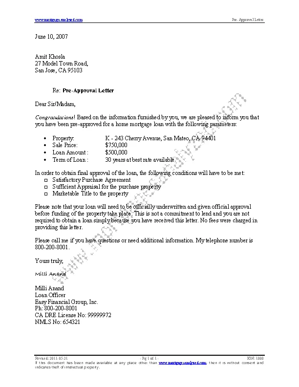 Pre Approval Letter - PDFSimpli