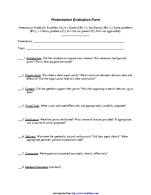 Presentation Evaluation Form 3 - PDFSimpli