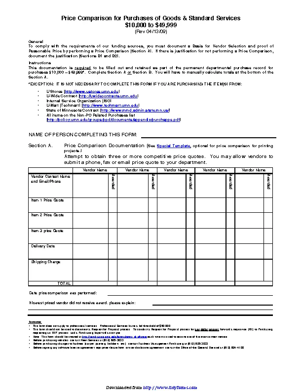 Price Comparison Template - PDFSimpli