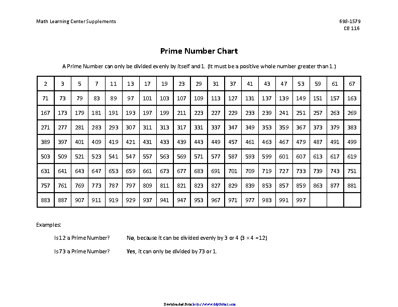 Prime Number Chart 2 - PDFSimpli
