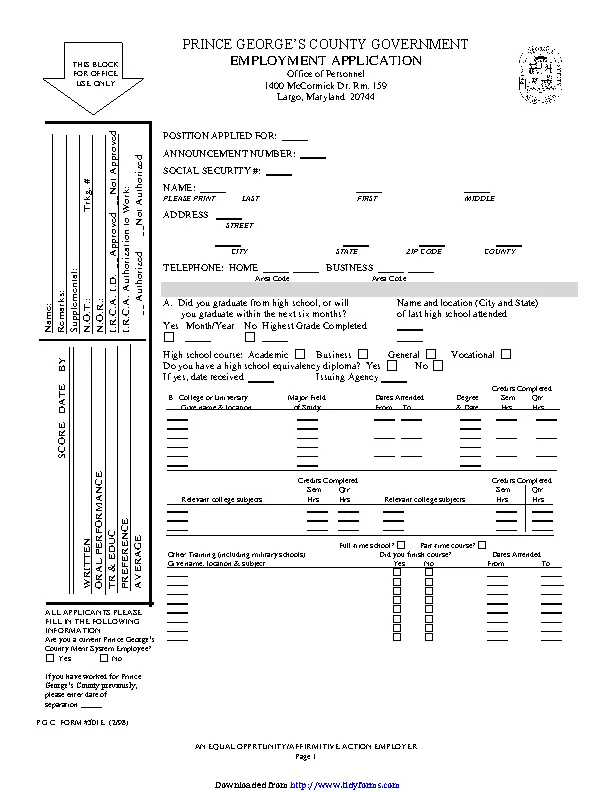 Prince Georges County Government Employment Application - PDFSimpli