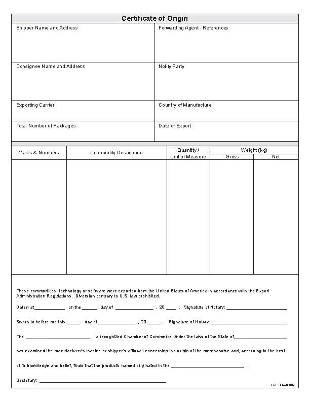 Printable Certificate Of Origin Template - PDFSimpli