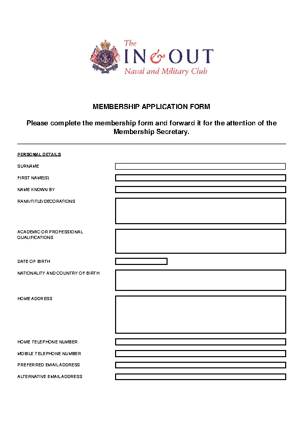 Printable Membership Application Form Download - PDFSimpli