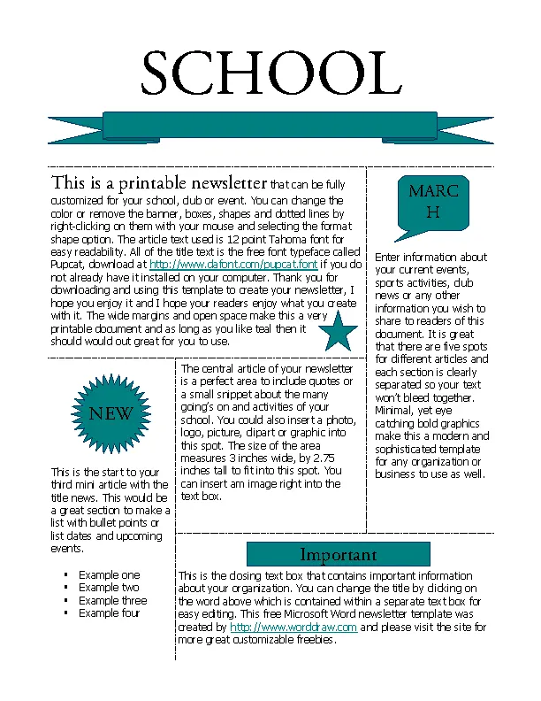 Printable Newsletter Templates Teal - PDFSimpli