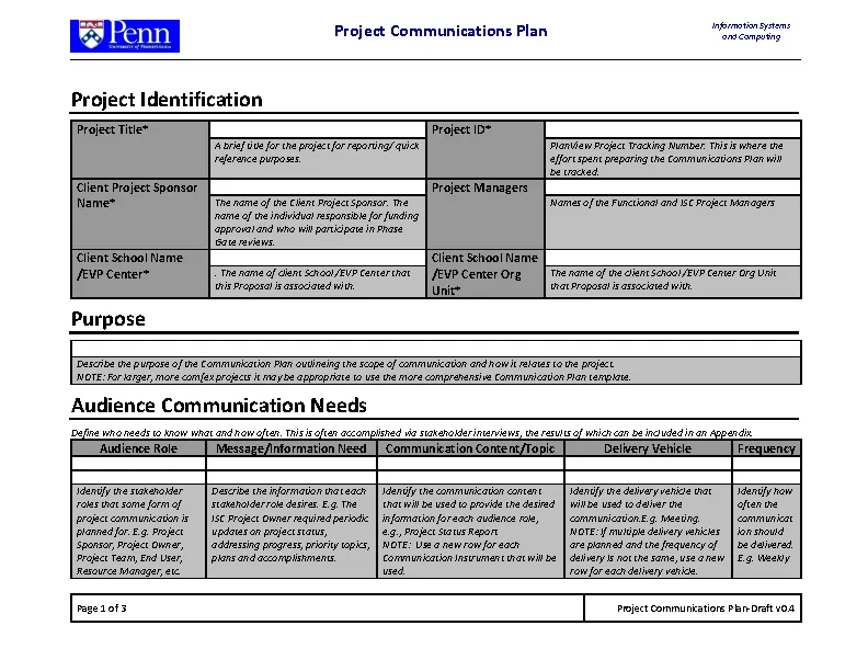 Project Communication Plan Template PDFSimpli