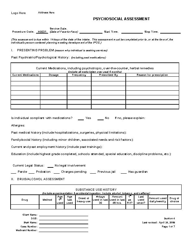 Psychosocial Assessment Form - PDFSimpli