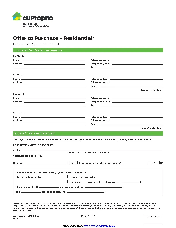 Quebec Offer To Purchase Residential Form - PDFSimpli