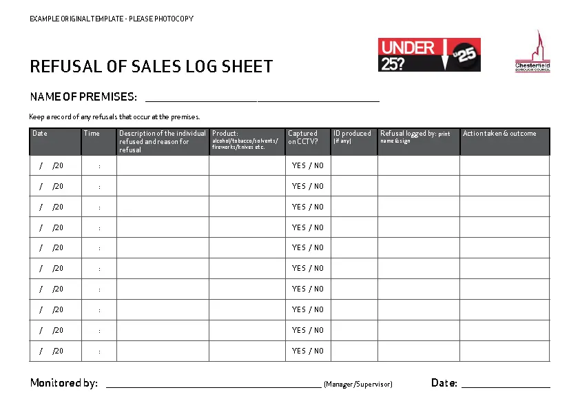 Refusal Sale Log Template - PDFSimpli