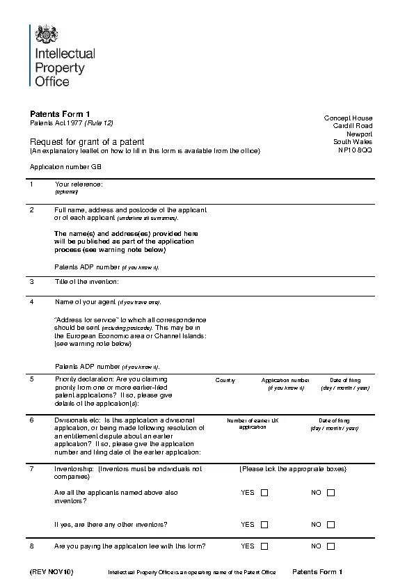 Request For Patent Application Form Pdf Format Download - PDFSimpli