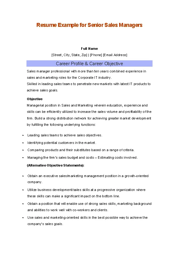 Resume Example For Senior Sales Managers - PDFSimpli