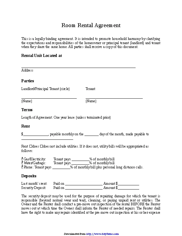 Room Rental Agreement 1 PDFSimpli
