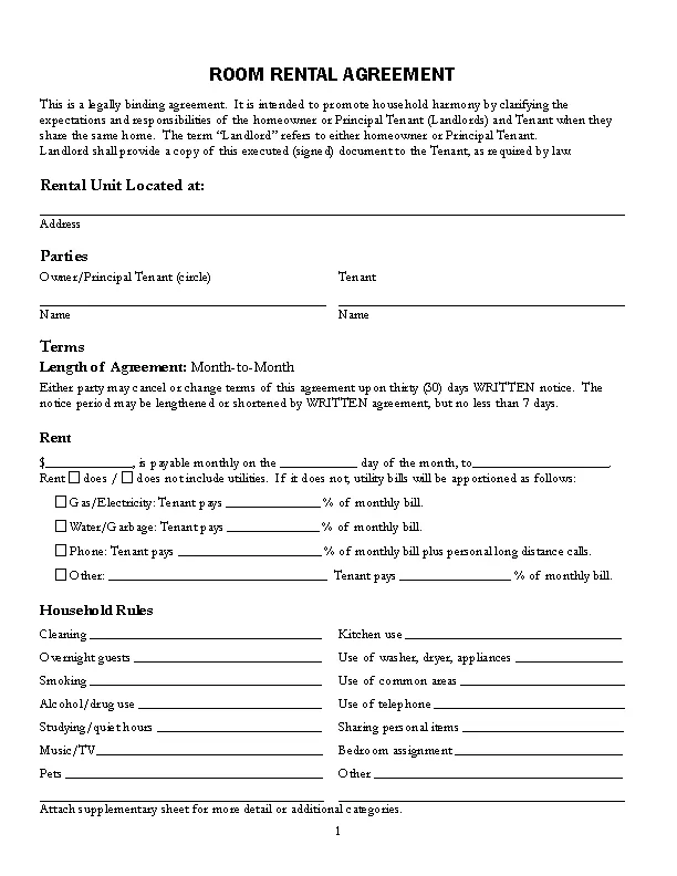 Room Rental Agreement 2 PDFSimpli