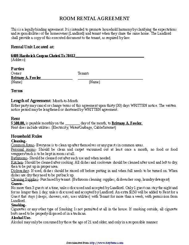 Room Rental Agreement 3 PDFSimpli