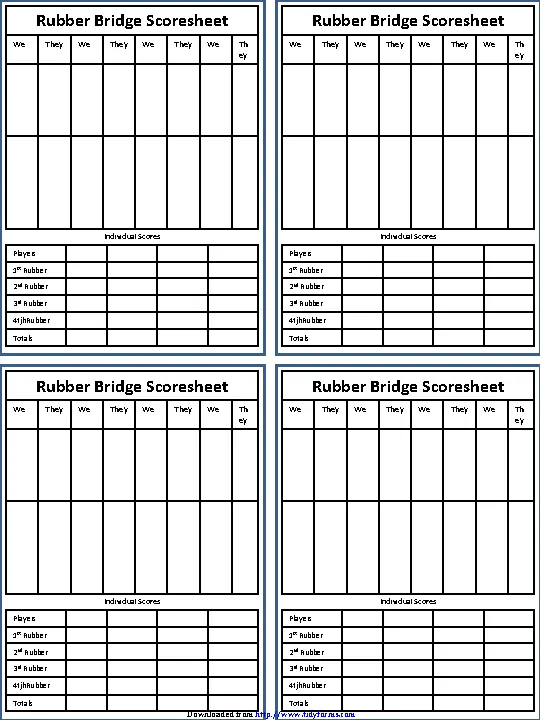 Rubber Bridge Scoresheet - PDFSimpli