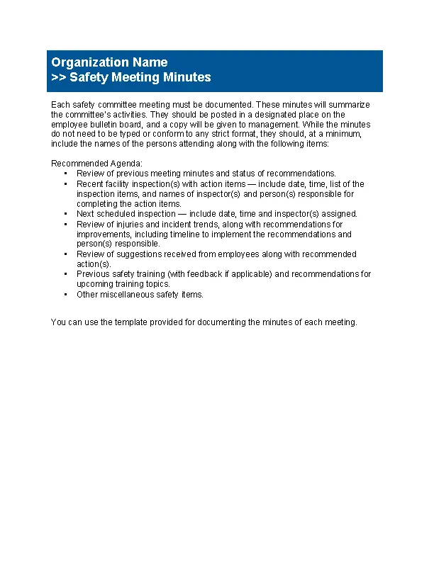 Safety Committee Meeting Notes And Agenda Example - PDFSimpli