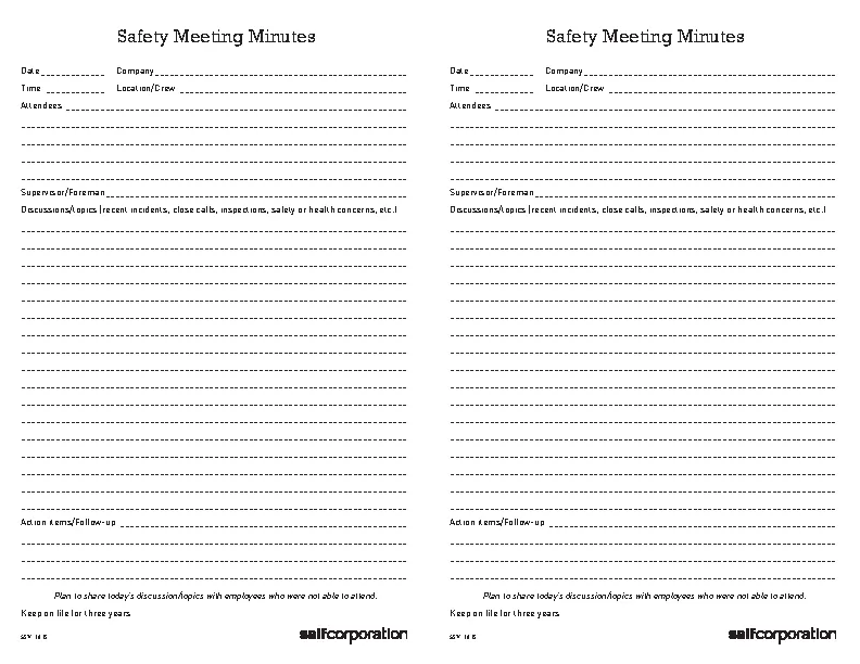 Safety Meeting Minutes Form - PDFSimpli