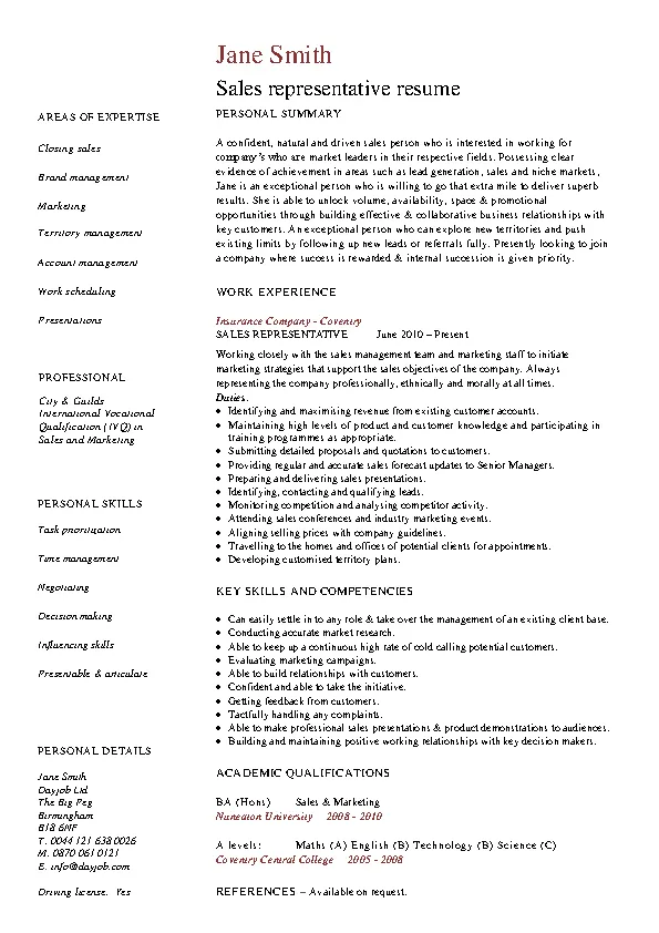 Sales Representative Resume Template - PDFSimpli
