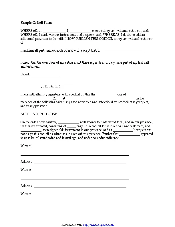 Sample Codicil Form - PDFSimpli