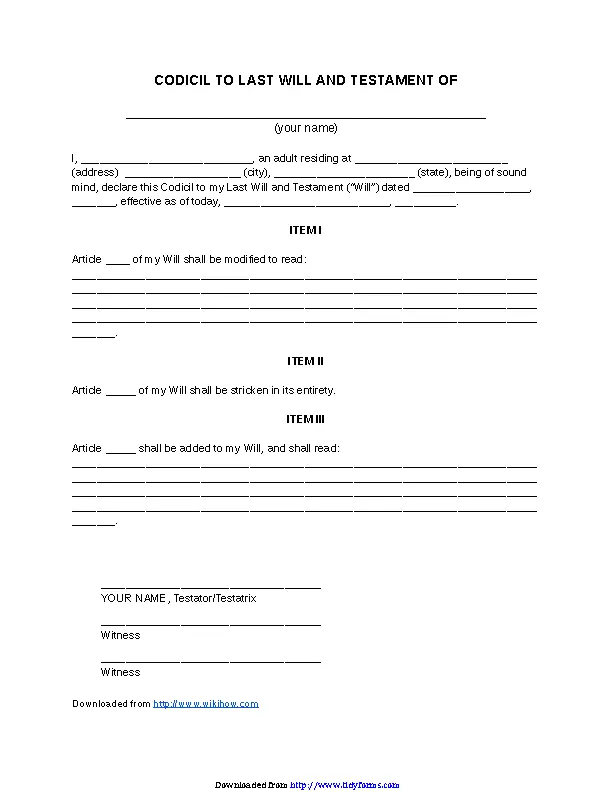 Sample Codicil To Last Will And Testament PDFSimpli