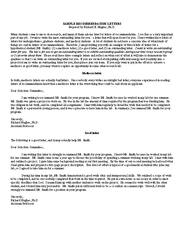 Sample Recommendation Letters - PDFSimpli