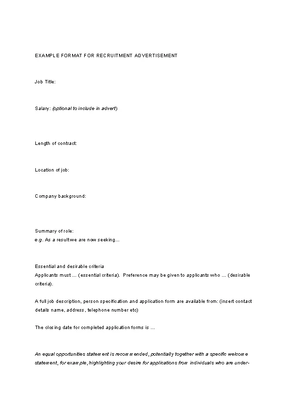 Sample Recruitment Advertisement - PDFSimpli