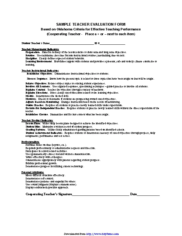 Sample Teacher Evaluation Form - PDFSimpli