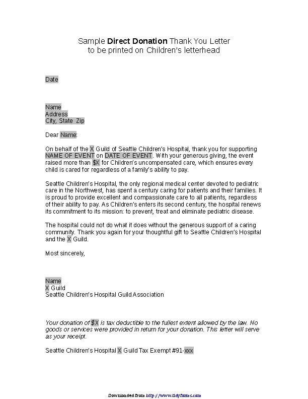 Sample Thank You Letter Direct Donation - PDFSimpli