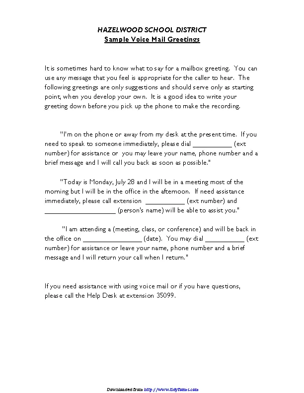 Sample Voice Mail Greetings - PDFSimpli