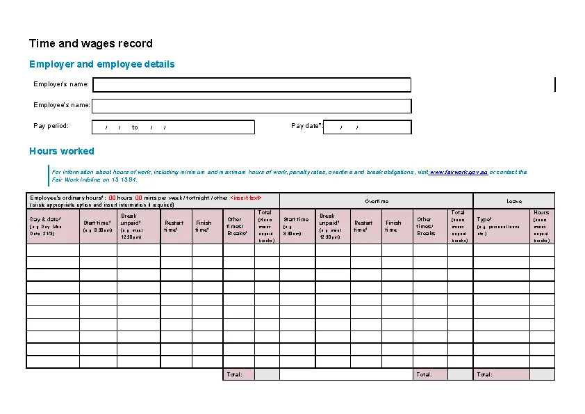 Sample Weekly Time And Wage Records Template - PDFSimpli